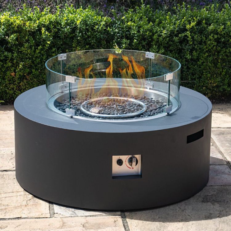 MZ Round Gas Fire Pit Coffee Table - Charcoal